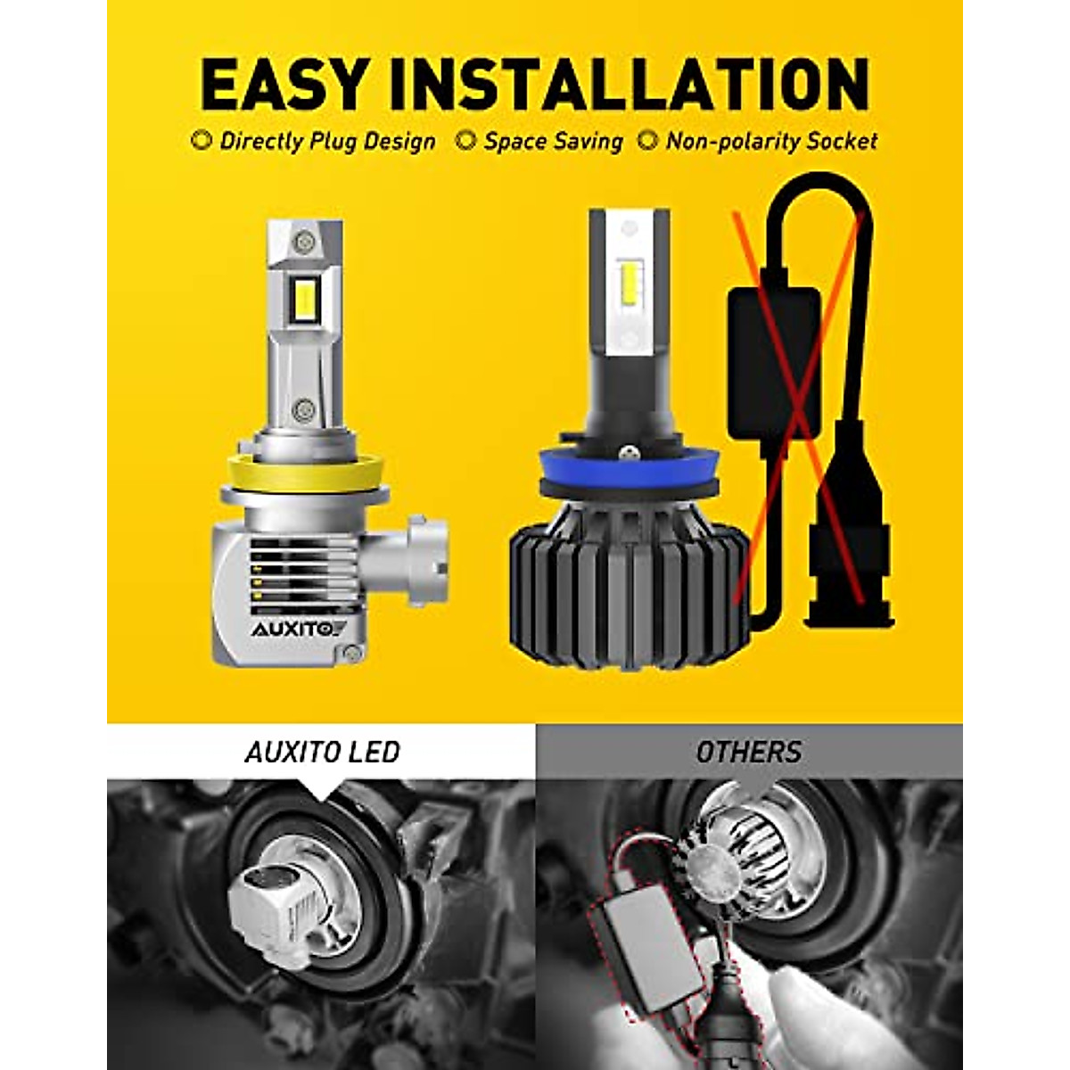 AUXITO Upgraded H11 LED Bulbs, 20000LM 100W Per Set, 6000K Cool White, H8 H9 LED Light Bulbs for Replacement, Plug and Play, Pack of 2