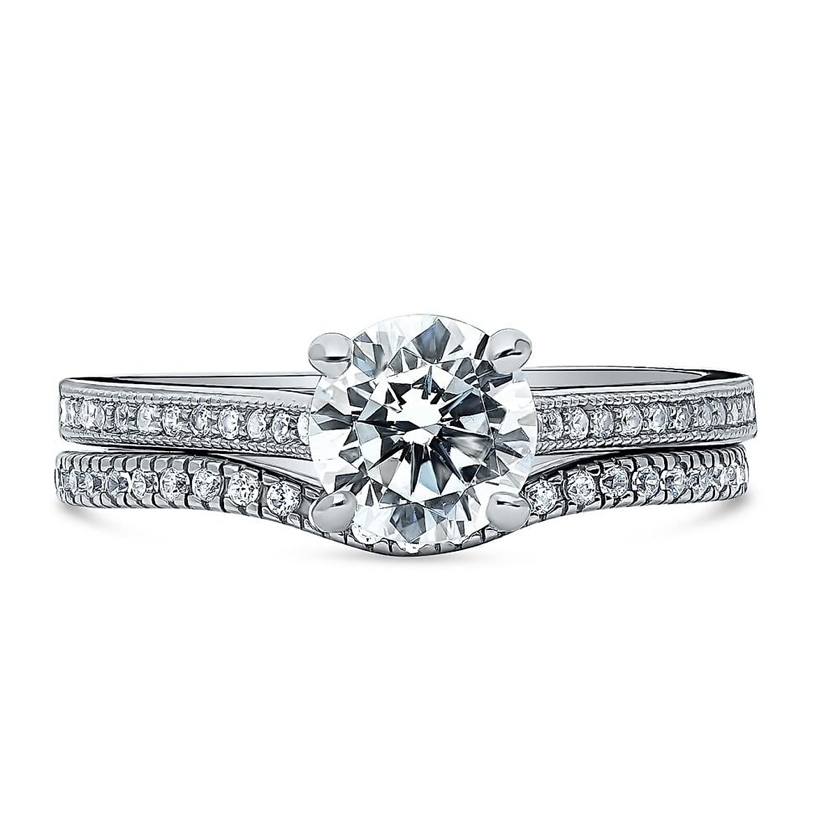 BERRICLE Sterling Silver Solitaire Wedding Engagement Rings 1 Carat Round Cubic Zirconia CZ Ring Set for Women, Rhodium Plated Size 9.5