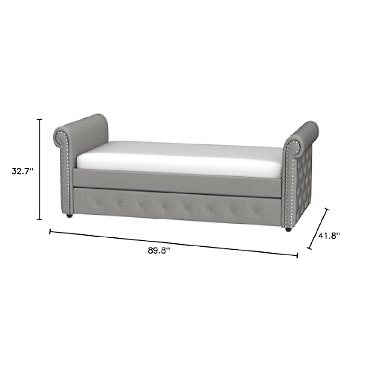 DG Casa Hesdin Daybed with Trundle Platform Bed Frame with Button Tufting Nailhead Trim andFull Wooden Slats, Box Spring Not Required - Traditional Upholstered Twin Size Day Bed in GreyFaux Velvet