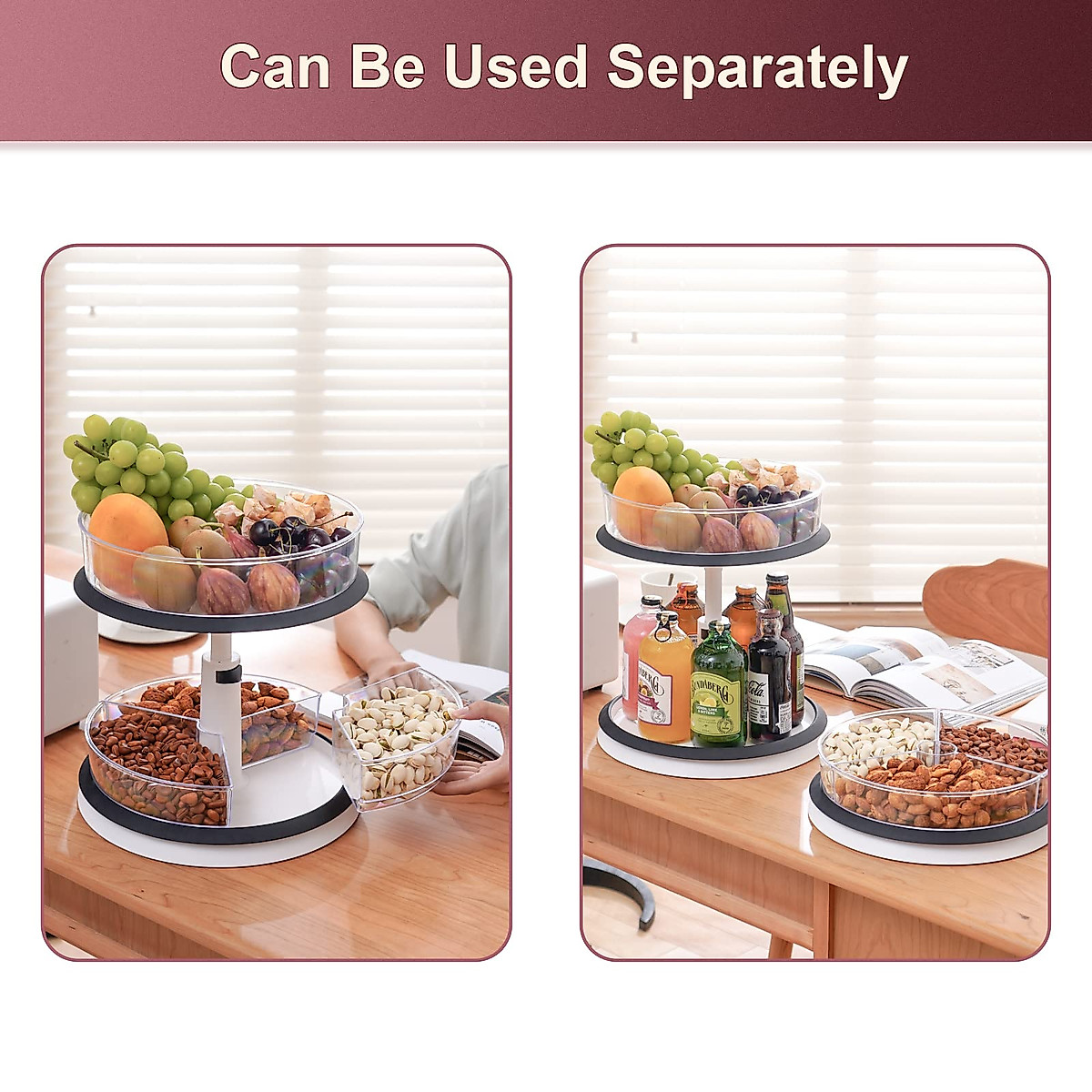 2 Tier Lazy Susan Organizer Clear Turntable for Cabinet Bathroom Countertop and Pantry with Large Spice Rack (11 Inch, White)