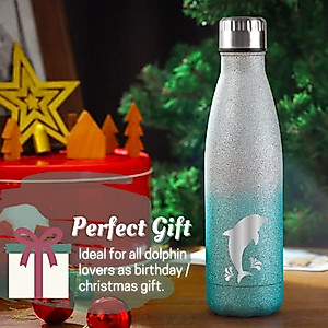 Onebttl Dolphin Gifts for Women, Dolphin Gifts For Christmas, Stainless Steel Glitter Bottle 17oz, Silver-Blue