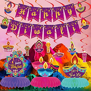 Diwali Decorations Happy Diwali Banner Hanging Swirls and Table Decorations Honeycomb Centerpieces for House Happy Diwali Banner for Diwali Rangoli Diya Hanging Decors