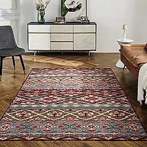INGEROOM Washable Rug for Living Room Bedroom Vintage Area Rugs Boho Machine Washable Rug Non-Slip Prisian Carpet Rugs Home Decor, 4'x6' Ares Rugs, (Multi-Red)
