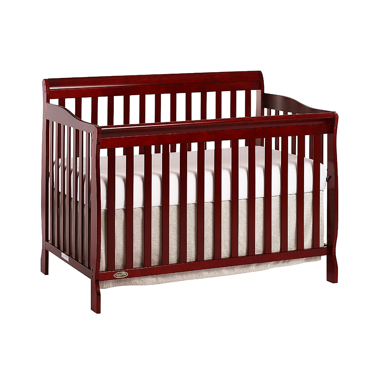 Ashton 4-In-1 Convertible Crib In Cherry, Greenguard Gold, JPMA Certified, Non-Toxic Finishes, Features 4 Mattress Height Settings, Made Of Solid Pinewood