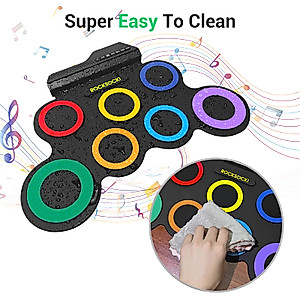 ROCKSOCKI Electric Drum Set, 7-Pad Kids Electronic Drum Set with Headphone Included, Roll-up Drum Practice Pad, Great Holiday Xmas Birthday Gift for Kids