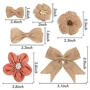 VGOODALL 32 PCS Natural Burlap Flowers Set,Burlap Lace Flowers Bowknot,for Wedding Party Decor Home,Embellishment DIY Crafts