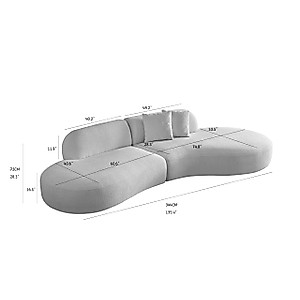 135.4" Curved Sofa Couch, Sectional Modern Boucle Fabric Upholstered Cloud Couch with 2 Pillows, 6 Seater Oversized Chaise Sofa Couch for Living Room,Bedroom,Office, Beige Right Facing