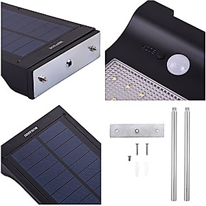Bonashi LED Solar Motion Sensor Light Outdoor 2 Pack, Security Motion Activated Wall Lights with Mounting Poles for Gutter Patio Garden Path, Waterproof Cordless Exterior Foodlights
