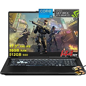 ASUS TUF F17 Gaming Laptop 17.3" FHD IPS 144Hz Anti-Glare 11th Gen Intel 6-Core i5-11400H >i7-10870H 16GB RAM 512GB SSD GeForce RTX 3050 4GB Graphic Backlit Thunderbolt 4 Win11 Black + HDMI Cable