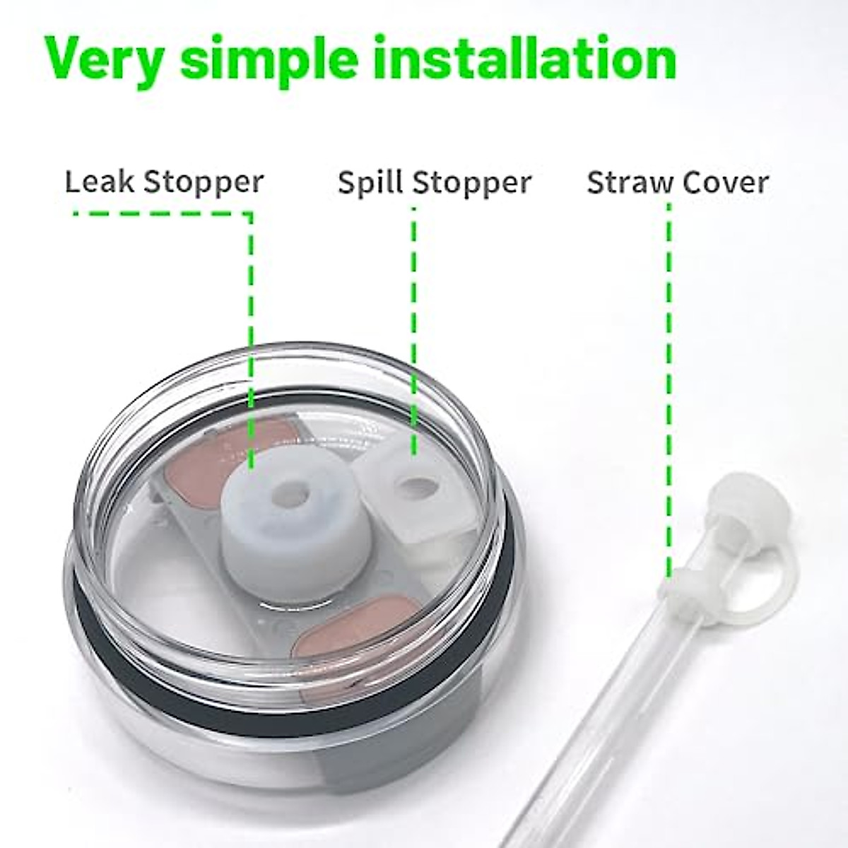 CHGRNLF Silicone Leak Spill Proof Stopper Set of 3 for Stanley Tumbler Cup 1.0/2.0 40oz/ 30oz Including 2 Straw Cover Sets,2 Round Leak Stoppers and 2 Square Spill Stoppers