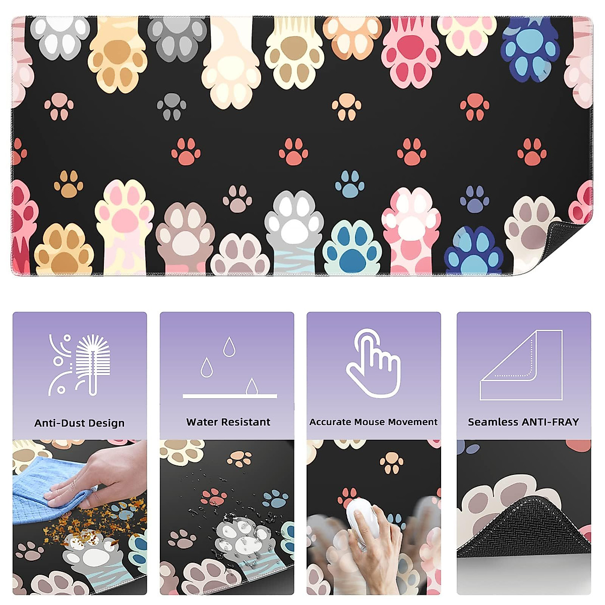 PULAIXIN Mouse Pad Wrist Support Keyboard Wrist Rest Support Extended Gaming Mouse Pad (34.5×15.7 in) Large Ergonomic 5 in 1 Mousepad Desk Mat Combo - CatPaw