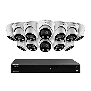 Lorex N4K3SD-1612WD-1 4K Smart Deterrence 16 Channel Surveillance System w/ N863A63B 4K 3TB Fusion NVR and 12 E892DD 4K Smart Deterrence Dome Cameras