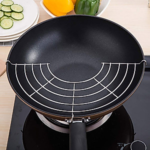 2PCS Stainless Steel Wok Shelf, Kitchen Wok Fry Pan Pot Stainless Steel Shelf Food Cooling Rack Semi circle Fried Food Strainers Cooling Racks Shelves for Kitchen(L)