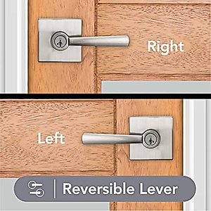Baldwin Spyglass , Entry Door Handle Reversible Lever with Keyed Lock Featuring SmartKey Re-key Technology and Microban Protection, in Satin Nickel