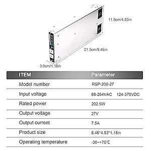 TorqCali RSP-200-27 200W Single Output Power Supply 27V 7.4A Constant Current with PFC, Enclosed Type for Industrial Machinery, Automation Control, and Test Equipment