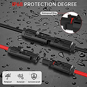 ELECTOP Solar Extension Cable Wire 10 Feet, 10AWG Solar Panel Cable with Weatherproof Female and Male Connector Adapter Kit for Solar Generator House Boat RV(10FT Red + 10FT Black)