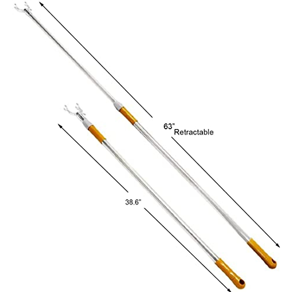 Extended Long Reach Stick Pole with Hook 63" Telescopic Garment Reaching Stick Adjustable Reaching Pole for Ceiling, Garment Blind Window