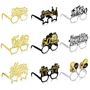 Threan 36 Pcs 40th 50th 60th Birthday Party Paper Eyeglasses Decoration, Birthday Eyeglasses Photo Props Decor for Men Women(50th)