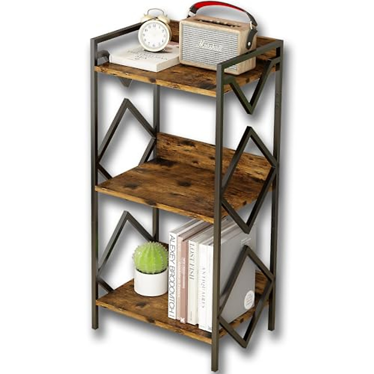 GILLAS 3 Tier Bookshelf for Small Space, Metal Shelving Unit for Book Storage Organizer for Office Living Room Bedroom, Rustic Short Stand Bookcase, End Table, Black
