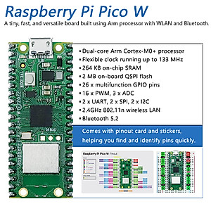 Freenove Raspberry Pi Pico W (Compatible with Arduino IDE) Pre-Soldered Header, Dual-core Arm Cortex-M0+ Microcontroller, Development Board, Python C Java Code, Tutorial Example Projects