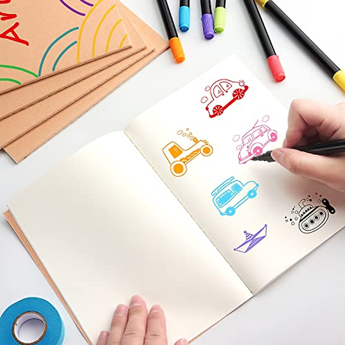 4 Pack Blank Kraft Notebooks, Blank Paper Sketchbooks for Drawing Doodling Writing,Travel Journal Set, 68 Pages, 34 Sheets, 8.1x5.5 Inch, A5 Size, Travel Journal Set, for Gifts, Students and Office Supplies