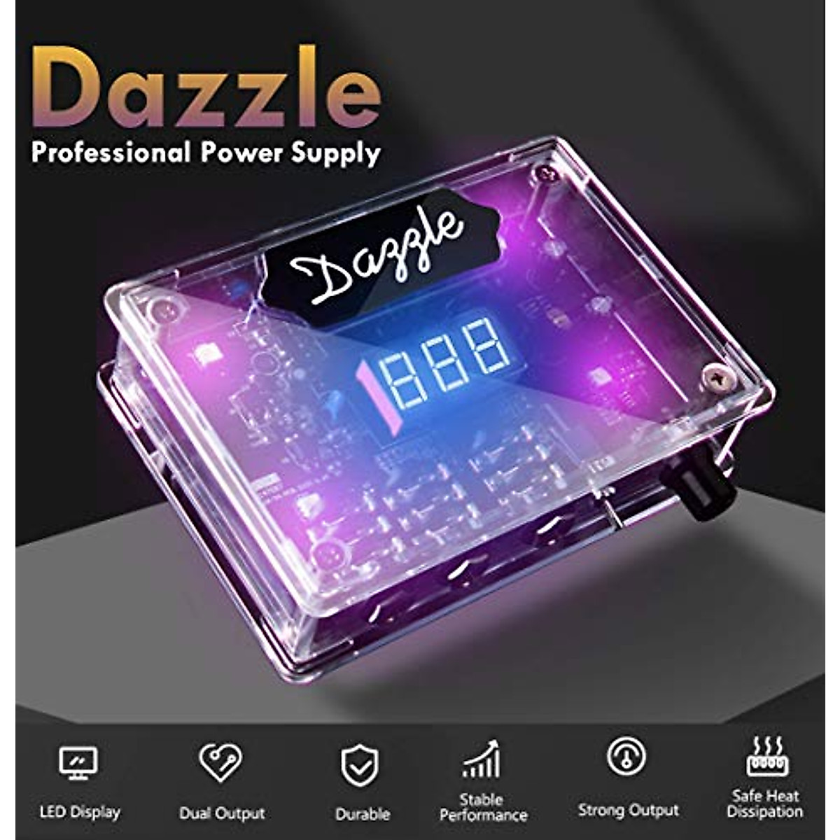 RetroDeco Dazzle Professional Power Supply- Digital Display, Color LEDs & Dual Output