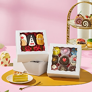 JCXGRVC 55pcs 6"x6"x2½ Bakery Boxes with Window Cookie Boxes Small Cake Boxes Macaron Boxes Pie Boxes Truffle Chocolate Boxes