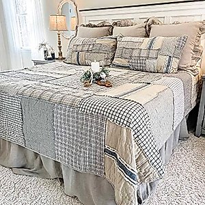 Piper Classics Mill Creek Queen Quilt, 90 x 90, Modern Farmhouse Style Bedding, Country Quilted Patchwork Bedding Grain Sack Stripe, Ticking & Plaid Fabrics, 100% Cotton …