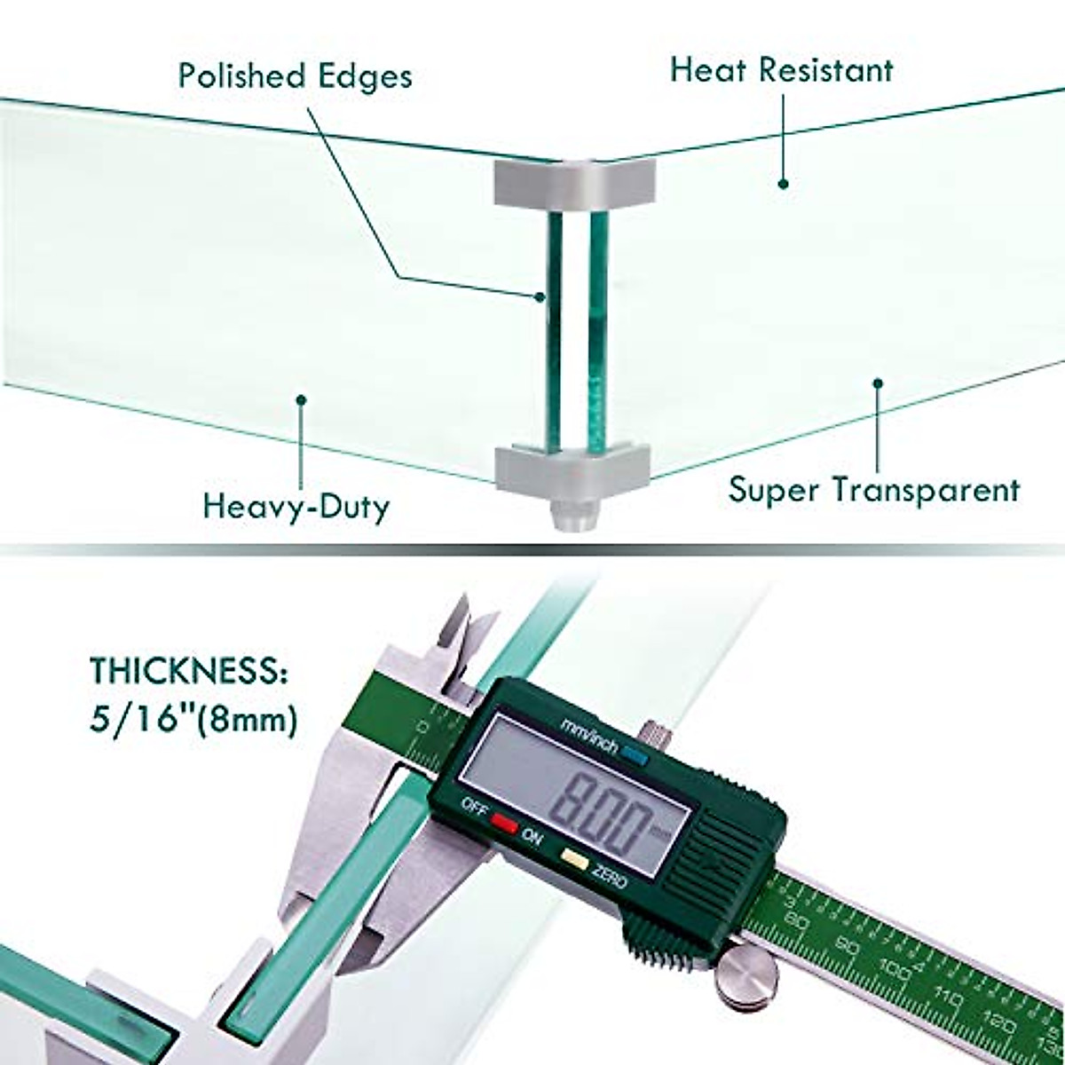 yukang Redeo Fire Pit Glass Wind Guard, 20" x 20" Square Fire Pit Clear Tempered Glass Guard for Propane Fire Pit, Outdoor Fire Pit Table - 8 mm Thickness