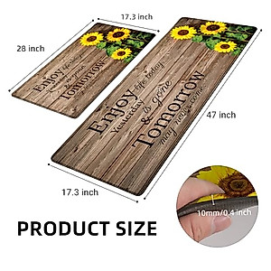 Yellow Sunflower Kitchen Rugs Farmhouse Kitchen Mats for Floor 2 Piece Anti Fatigue Kitchen Mat Set Thick Memory Foam Cushioned Kitchen Rug Set for Sink Laundry Room, 17.3x28+17.3x47 inch