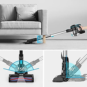 INSE Cordless Vacuum Cleaner, 6-in-1 Rechargeable Stick Vacuum with 2200 m-A-h Battery, Powerful Lightweight Vacuum Cleaner, Up to 45 Mins Runtime, for Home Hard Floor Carpet Pet Hair-N5S Azure