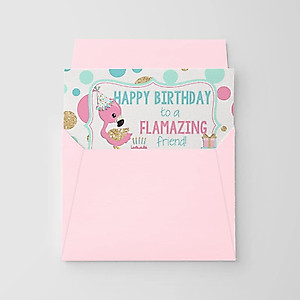 FLAMAZING Friend Flamingo Themed Birthday Pun Themed Single (1) All Occasion Blank Birthday Card To Send To Friends & Family, 4"x 6" (when folded) Fill In Greeting Note Card by AmandaCreation