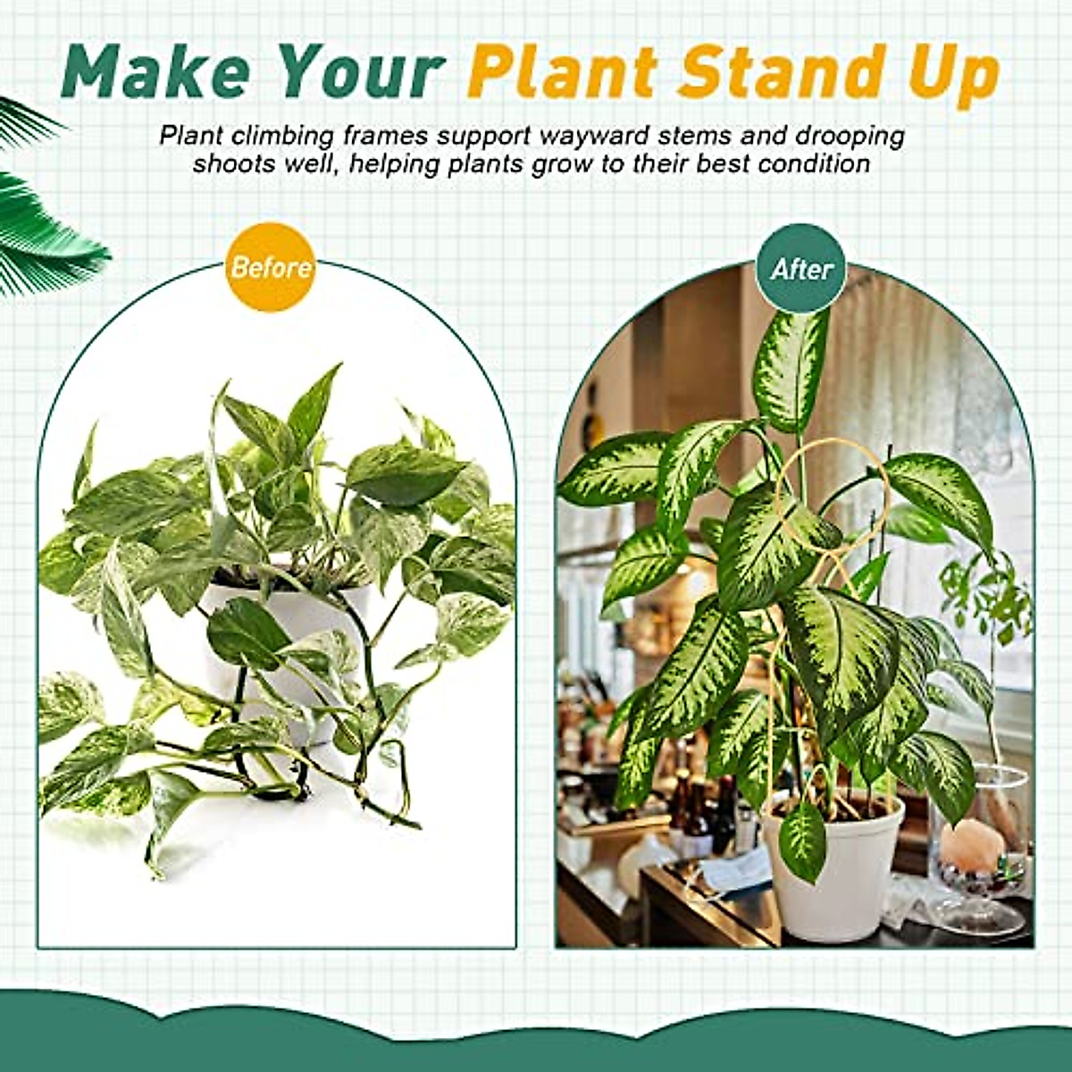 Zopeal 10 Pcs Small Metal Trellis for Potted Plants 15.7 Inch Gold Trellis Stackable Plant Support Stakes for Garden Climbing Houseplants Indoor Outdoor Monstera Flowers Hoya