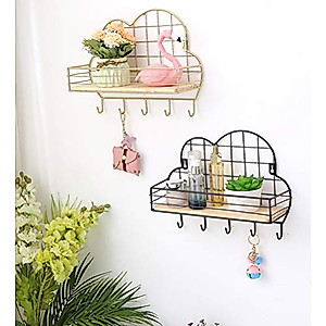 NUOBESTY Floating Shelves Cute Cloud Shape Wall Mount Organiser Wall Storage Rack Sundries Organizer for Living Room Kitchen Bathroom Home Decoration (Golden)
