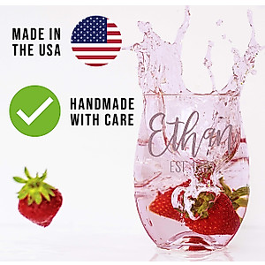 Personalized Etched Monogram 17oz Stemless Wine Glass - Wine Gifts for Women, Customized Engraved Wedding Gifts, Unique Mother's Day Gift, Bridesmaid, Customizable Birthday Wine Tumbler, Caldwell