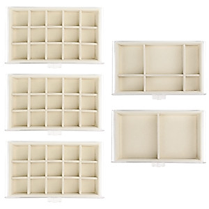 Watpot Acrylic Jewelry Box with 5 Drawers, Clear Earring Storage Organizer Display Case for Women Girls, Beige