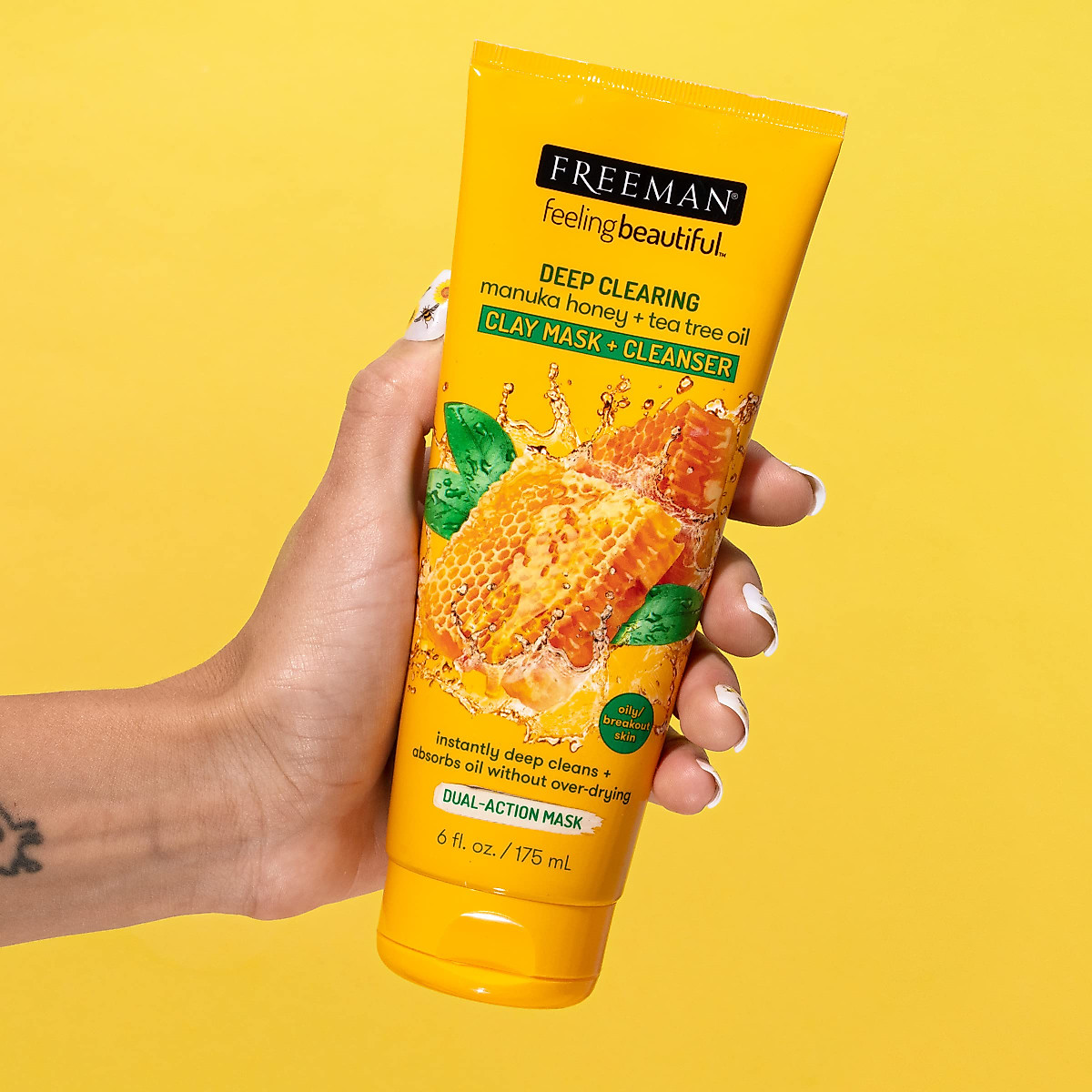 Freeman Deep Clearing Manuka Honey & Tea Tree Oil Clay Mask + Cleanser, Healing and Skin Purifying Beauty Face Mask, 6 fl oz tube/175 mL