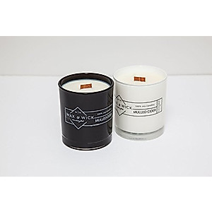 Wax and Wick 12oz. Pure Soy Wax Scented Candle with Double Wood Wick - Black, Mulled Cider Scent - Notes of Apple, Nutmeg, Vanilla, & Caramel