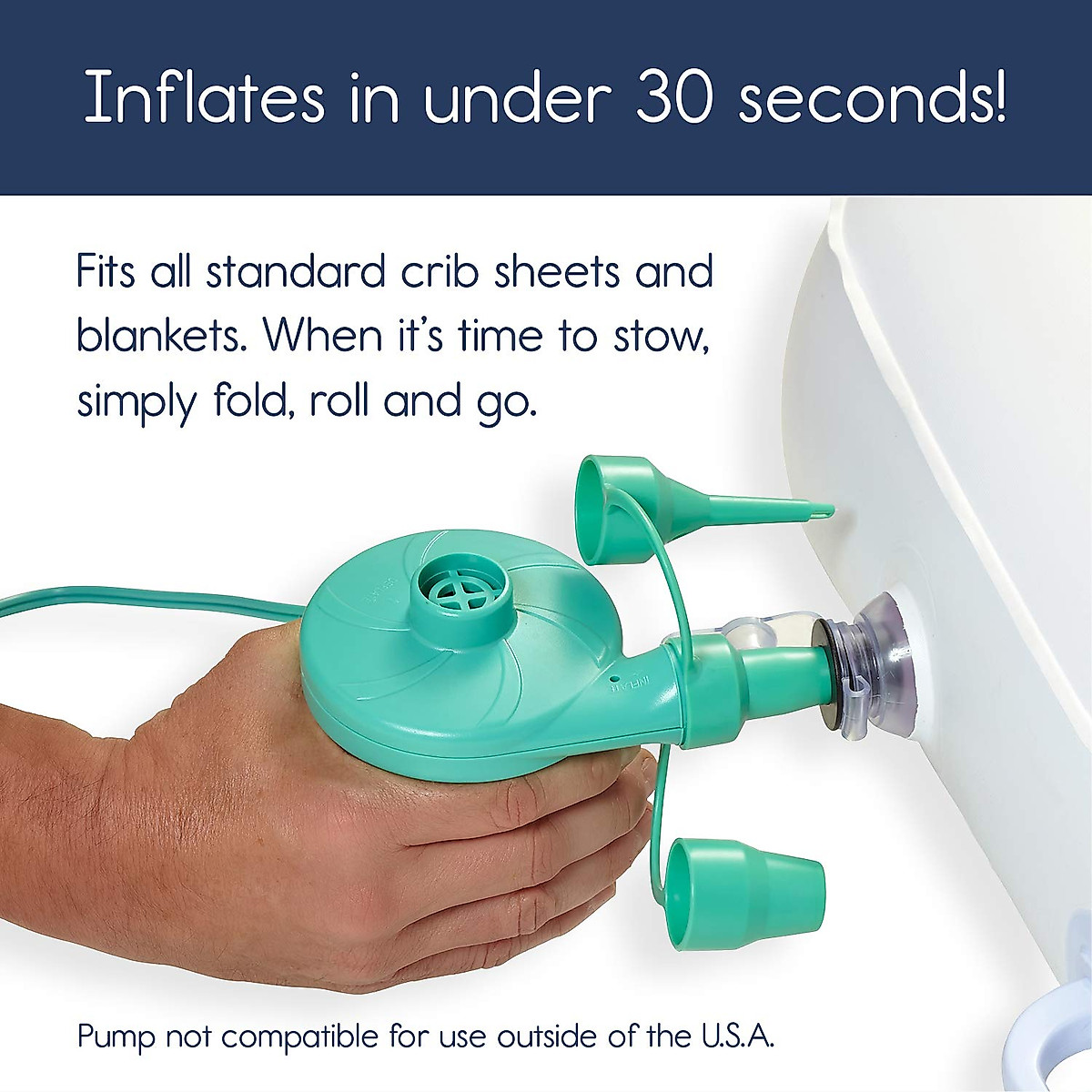 hiccapop Inflatable Toddler Travel Bed with Safety Bumpers [4-Sided] | Portable Toddler Bed for Kids | Toddler Air Mattress | Kids Air Mattress - Navy Blue