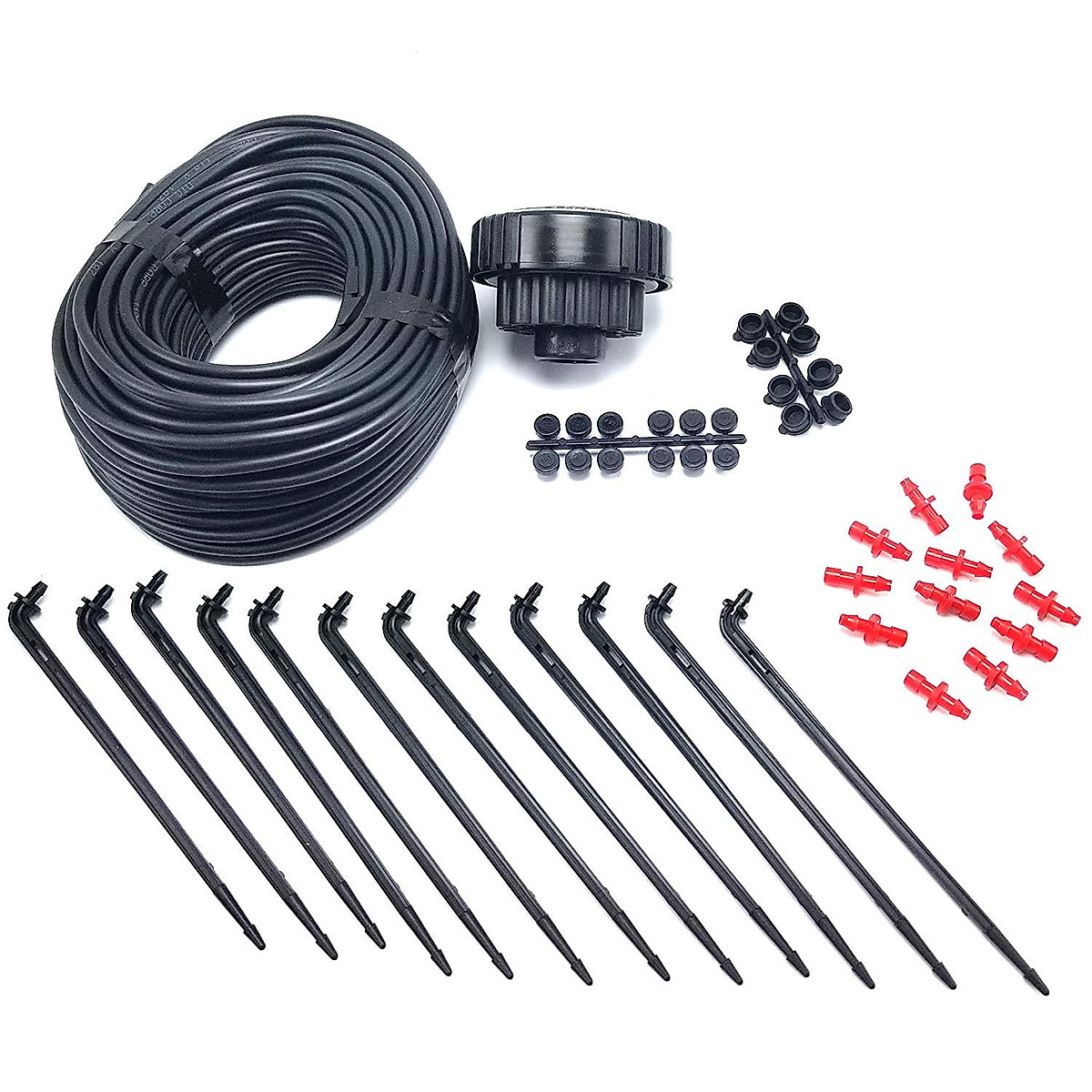 (3.3 GPH) - 12 Plant Drip Grow Kit - Starter Hydroponics Irrigation Bubbler/Manifold Kit - Includes 100'ft 1/8" Distribution Tubing, Emitter Stakes, Manifold & Plugs (Pots Sold Separately) (3.3 GPH)