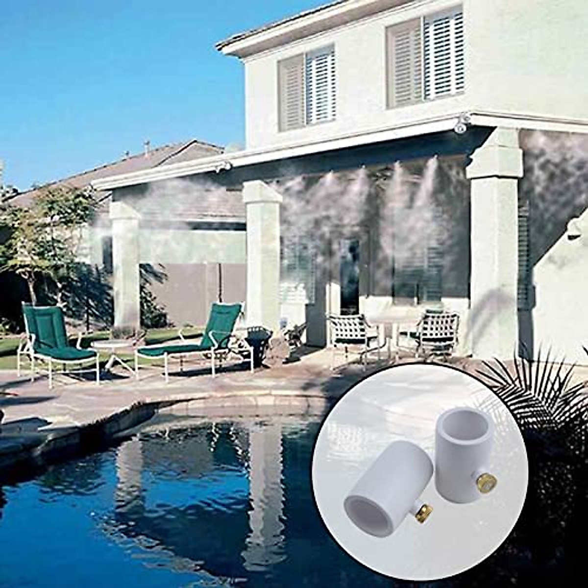 MARRTEUM 1/2 Inch PVC Fittings with Brass Mist Nozzles Furniture Grade SCH40 Pipe Coupling for Greenhouse Shed Outdoor Cooling Misting System [Pack of 6]