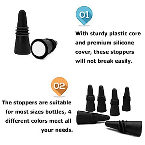 ANIN 8 pcs of Wine Stoppers, Reusable Silicone Beverage Bottle Sealer Replacement with Grip Top for Cork to Keep the Wine Fresh - Black