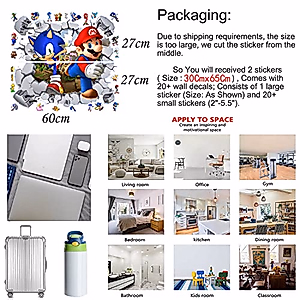 2022 Mario Play Game with Sonic 3D Break The Wall Stickers for Living Room Kids Room Wall Decor Boys Girl Gift Bedroom Poster Mural Wallpaper Removable PVC Wall Stickers (23" x 25")