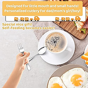 Nibana Custom Toddler Utensils, 2 PCS Personalized Kids Silverware Set, Stainless Steel Toddler Fork and Spoon with Engaved Name Dinosaur Unicorn Bunny, Mirror Polished, Dishwasher Safe