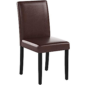FDW Dining Chairs Set of 4, Dining Room Chairs Kitchen Chairs,Side PU Cushion Chairs with Waterproof Surface and Wood Legs,for Kitchen Restaurant and Living Room,Leather Brown