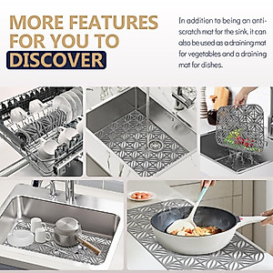 Sink Protectors for Kitchen Sink, 28.3"x 14.3" Large Non-slip Silicone Sink Mat, Heat Resistant Sink Matt Grid Cuttable Drain Openings, Sink Protectors for Stainless Steel Bottom of Kitchen Sink