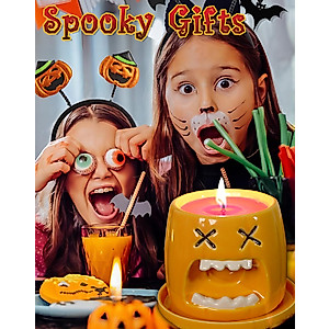 Halloween Candles - Gothic Candles - Bleeding Candles! Pure Natural Soy Wax - Quality Ceramics - Vintage Farmhouse Decor for Home Interior Room Table, Spooky Gift!