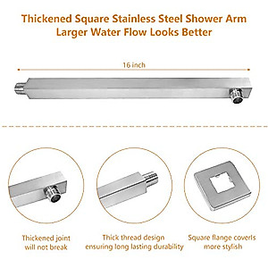 HarJue Shower Head with Extension Arm, High Pressure Square Shower Head with ShowerArm, Stainless Steel Rainfall Showerhead-Waterfall Full Body Coverage (12'' ShowerHead with 16'' Arm, Brushed Nickel)