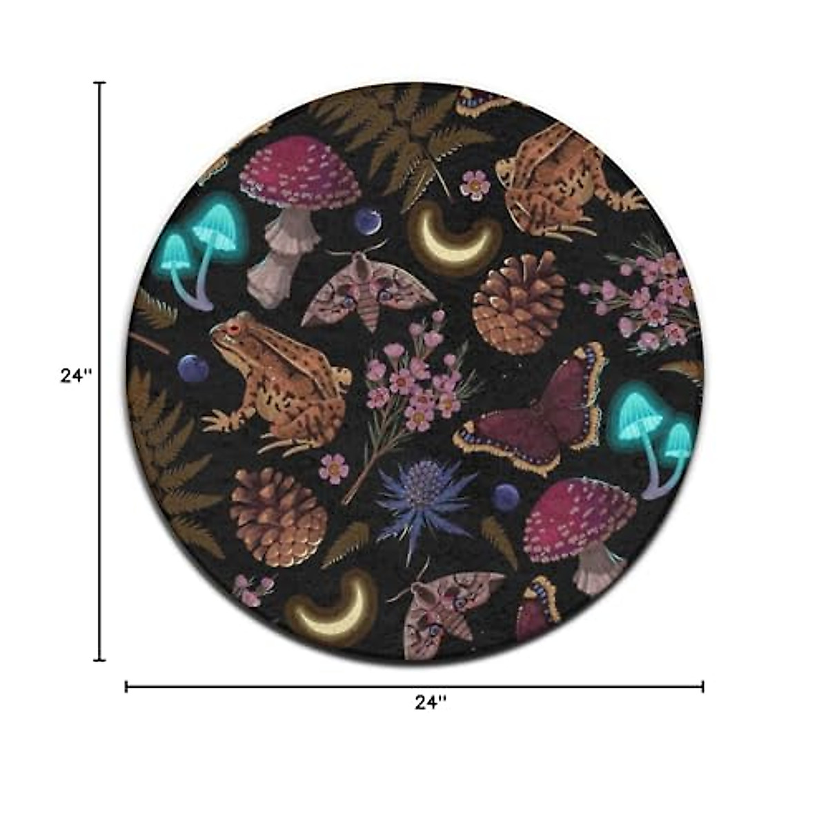 Modern Round Area Rug Goth Moon Frogs Moth Magical Mushroom Leaves Bedroom Circle Rug Washable Meditation Carpet for Playroom Living Room Bedroom Diameter 36inch