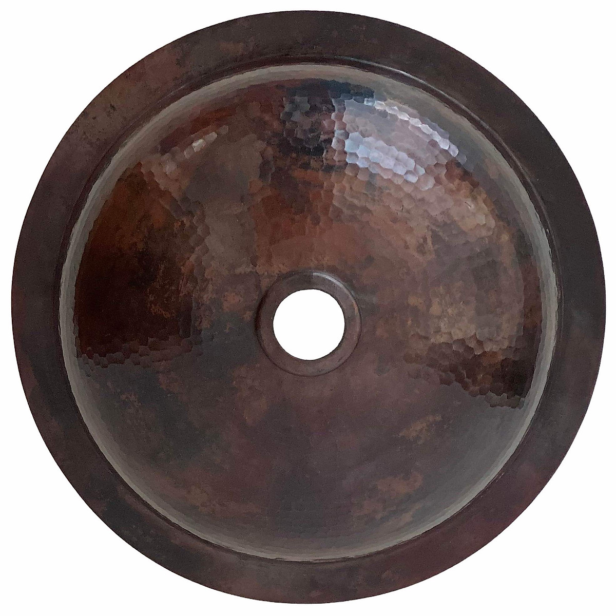 15" Round Copper Bathroom Sink Mexican Copper Bath Sink Pure Copper Hand Hammered Dual Mount Dark CPS05